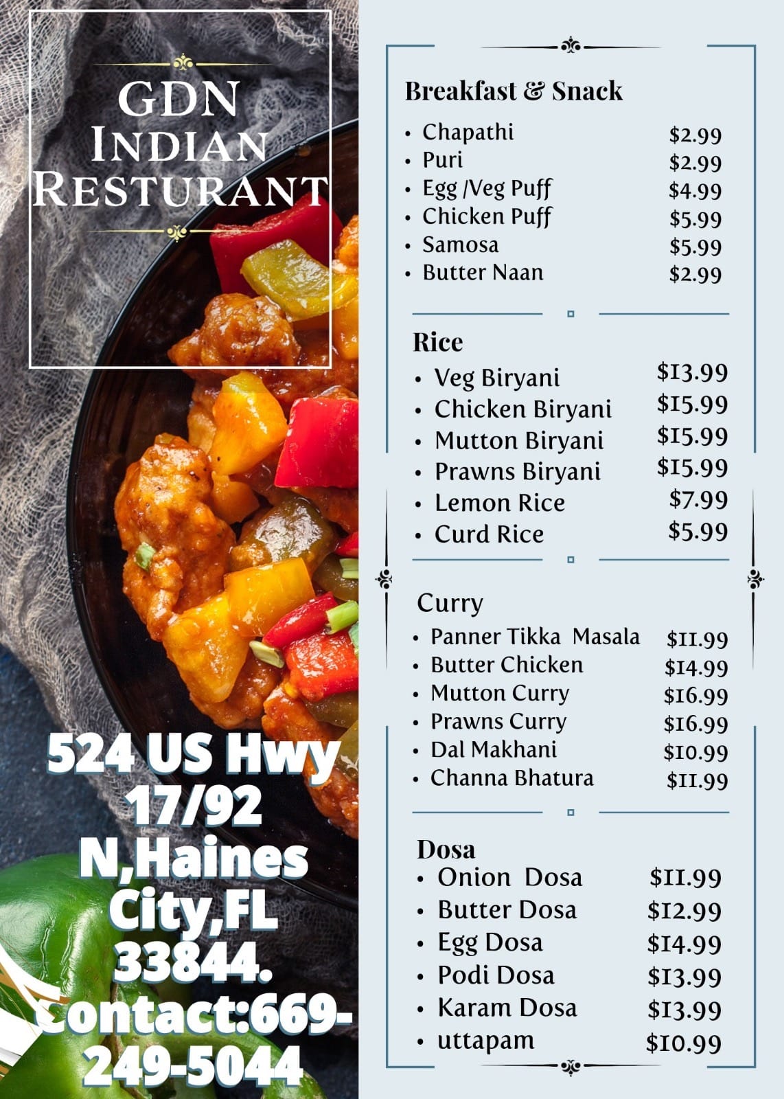 GDN Food Indian Restaurant Opening in Haines City October 17th